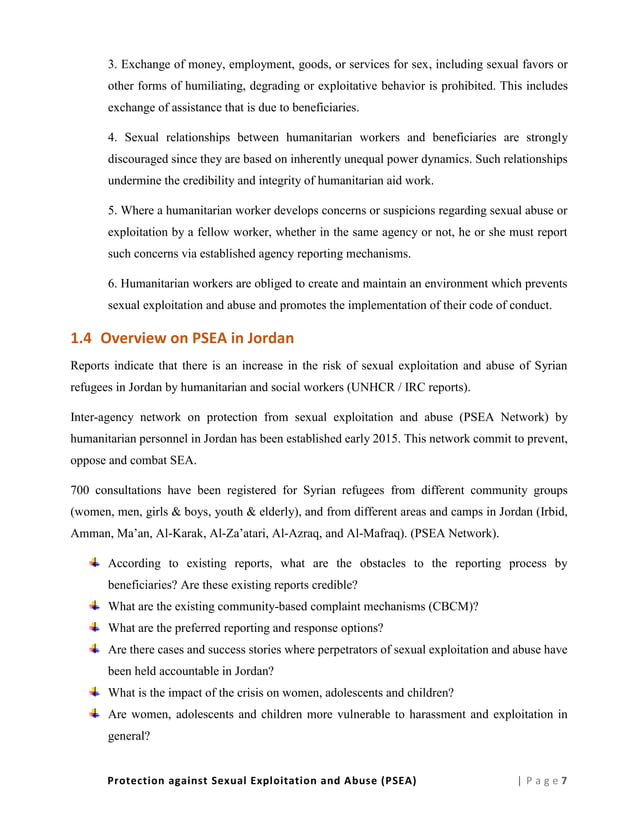 Protection against Sexual Exploitation and Abuse (PSEA) | PDF