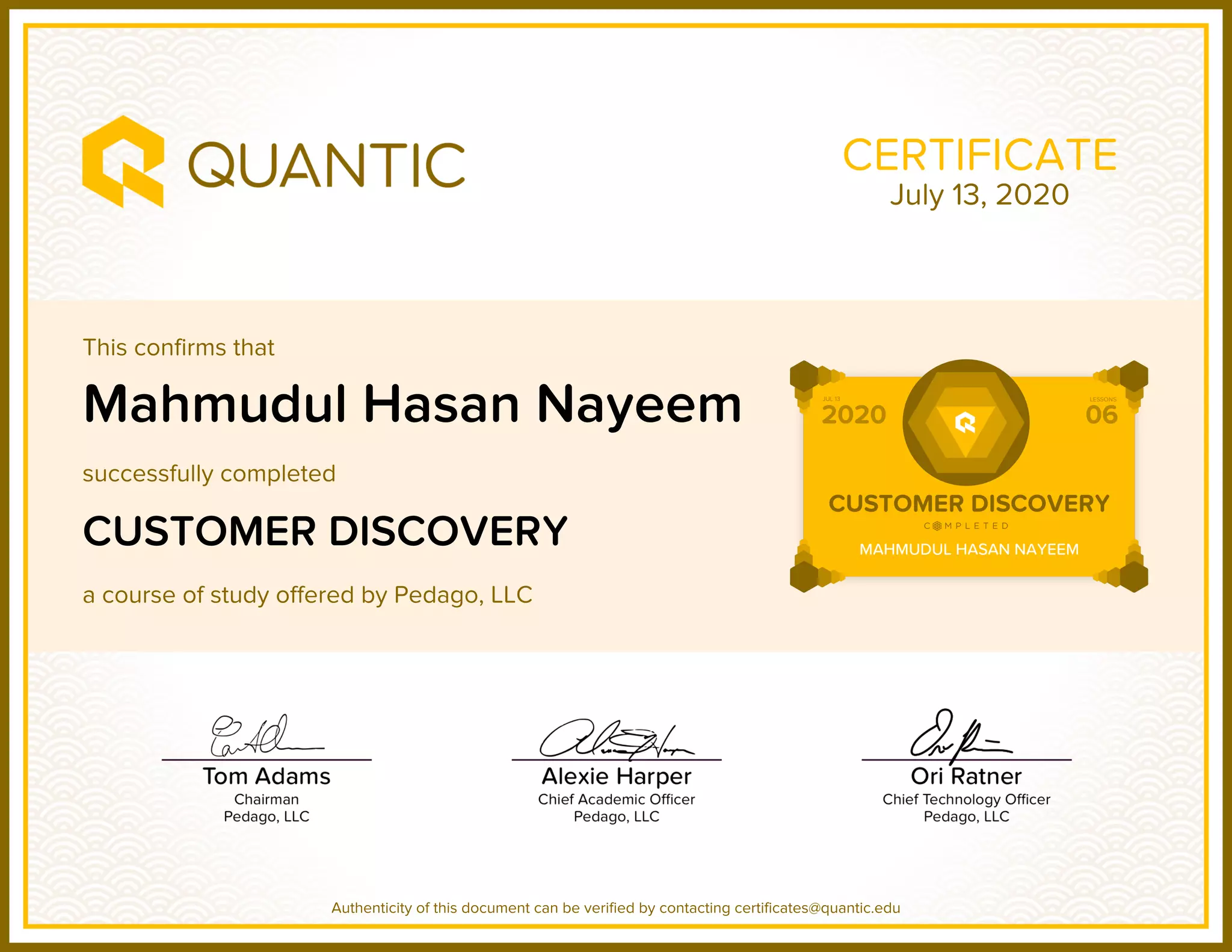 Mahmudul hasan nayeem customer discovery-certificate | PDF
