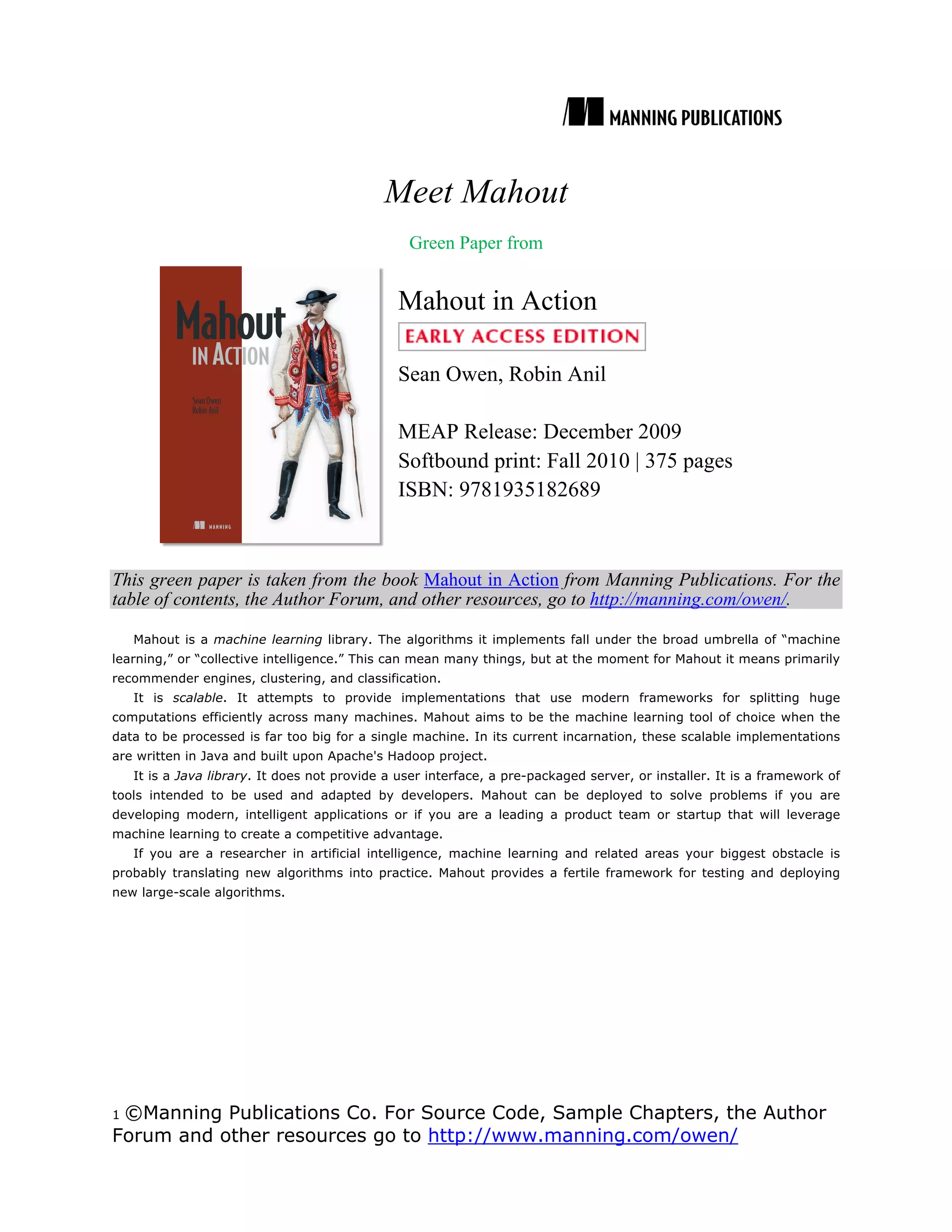 Mahout in action | PDF