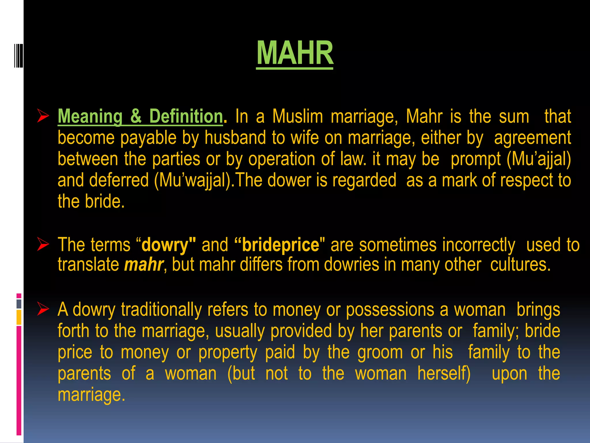 Mahr (Muslim Law) Presentation by N Muthukrishnan, Ph.D | PPT