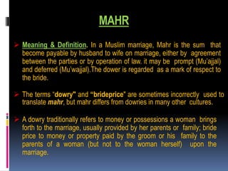 Mahr (Muslim Law) Presentation by N Muthukrishnan, Ph.D | PPT