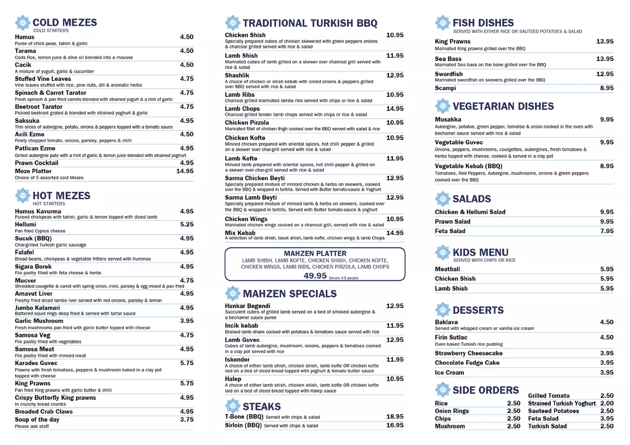 Mahzen Turkish Restaurant- Menu | PDF
