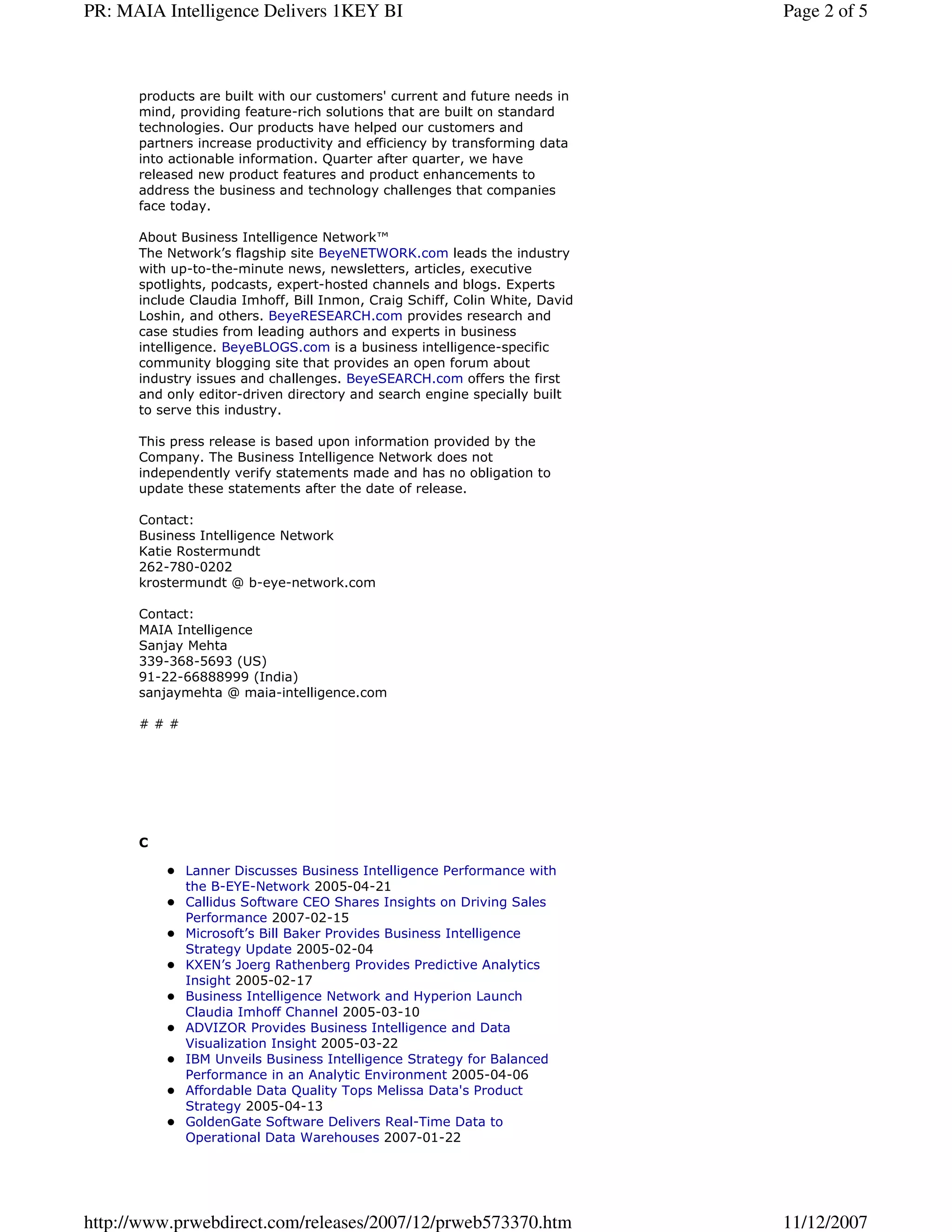 MAIA Intelligence delivers 1KEY BI | PPT