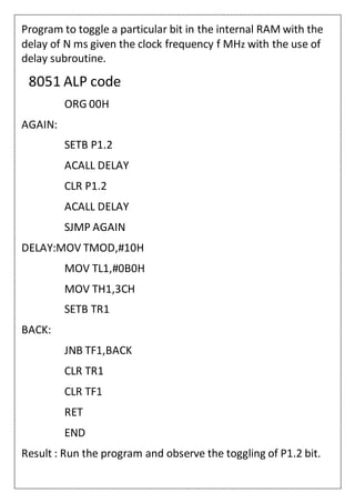 Maicrocontroller lab basic experiments | DOCX | Programming Languages | Computing
