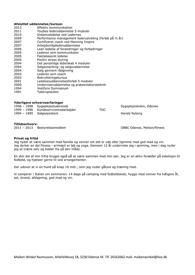 Maiken winkel rasmussen uddybende cv | DOCX