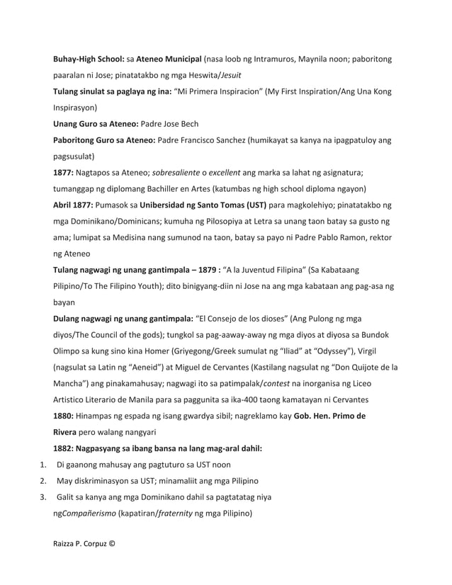 BATAS RIZAL AT MAIKLING TALAMBUHAY NI RIZAL | DOCX