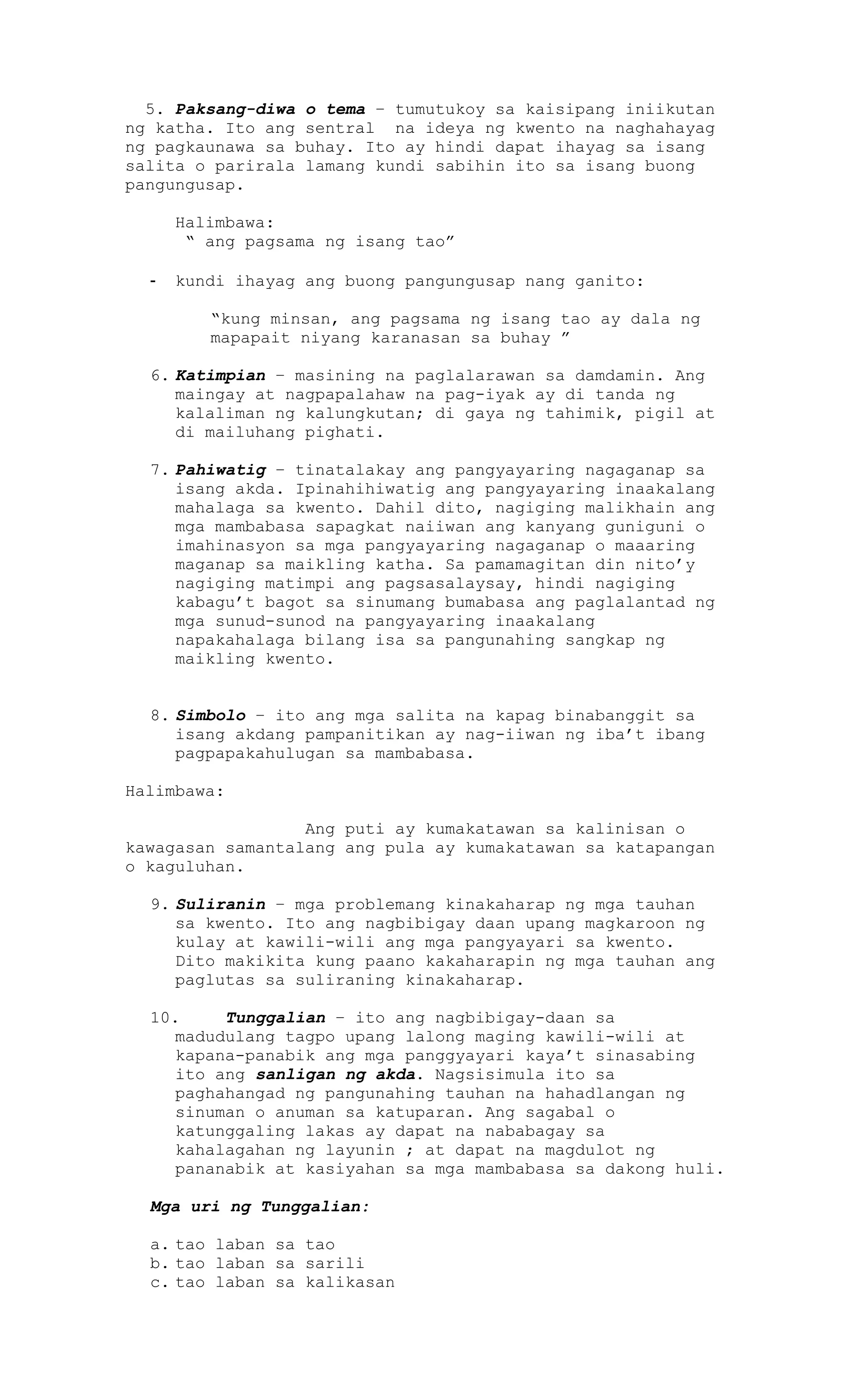 Maikling kuwento Handout | DOC