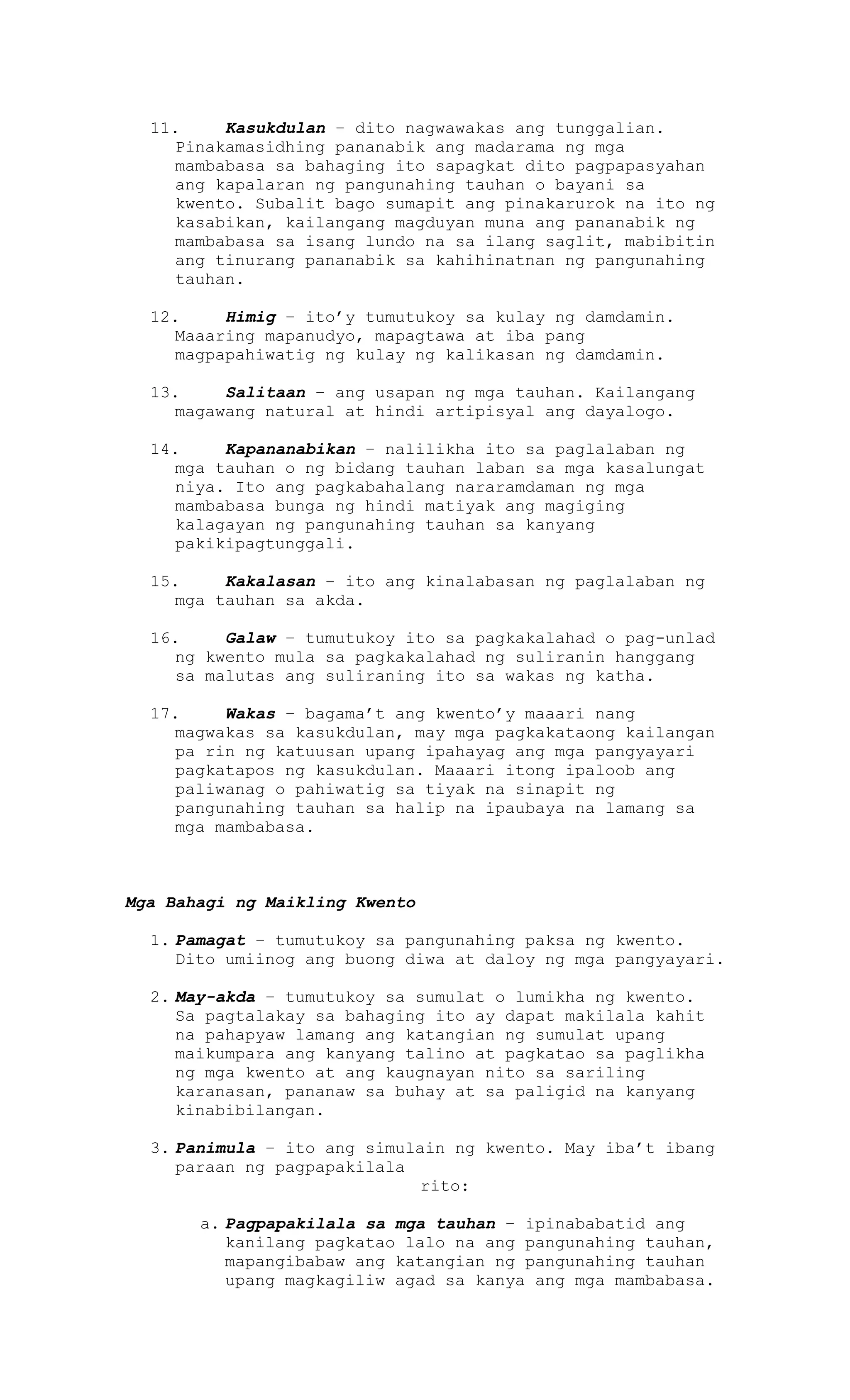 Maikling kuwento Handout | DOC