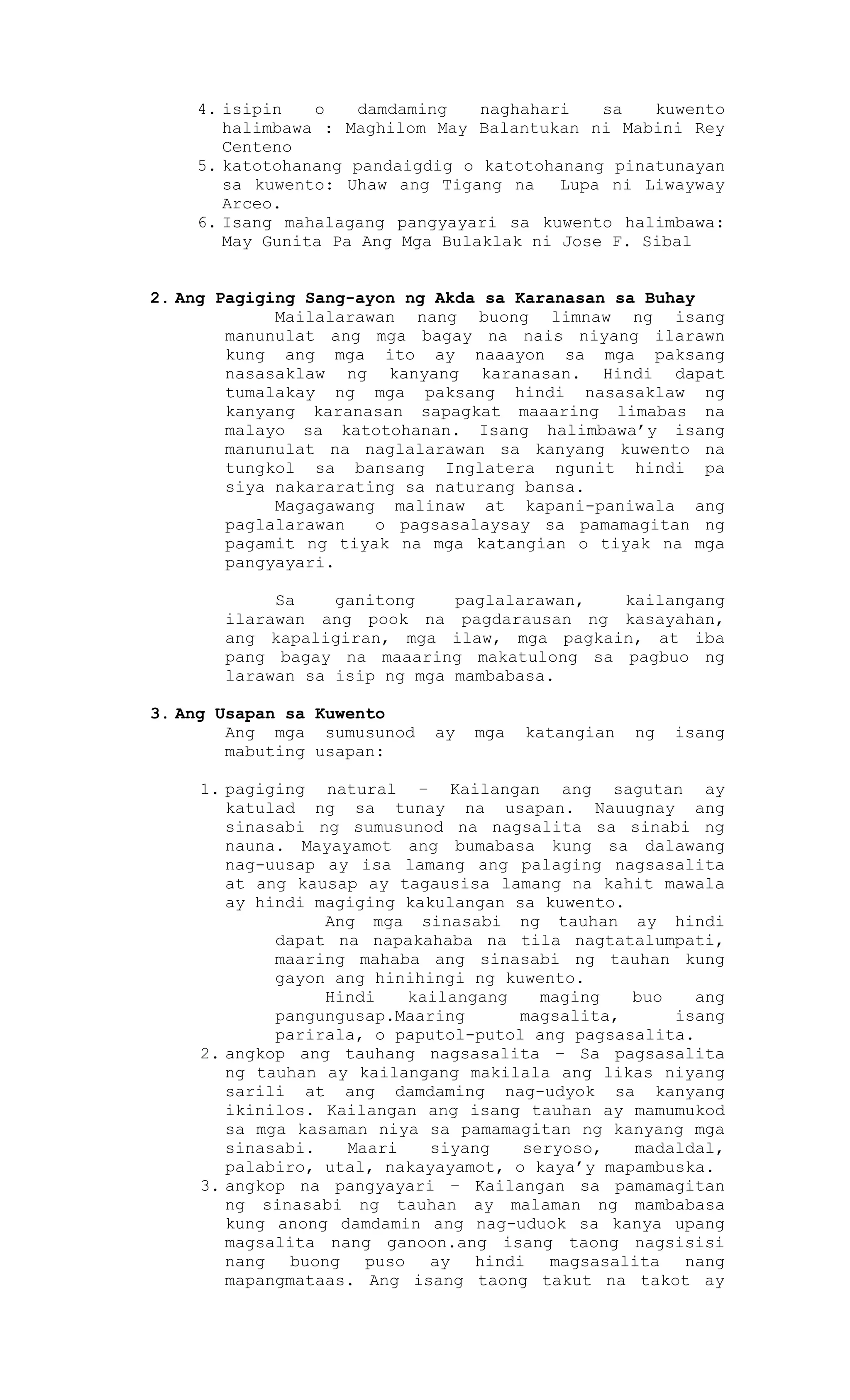 Maikling kuwento Handout | DOC