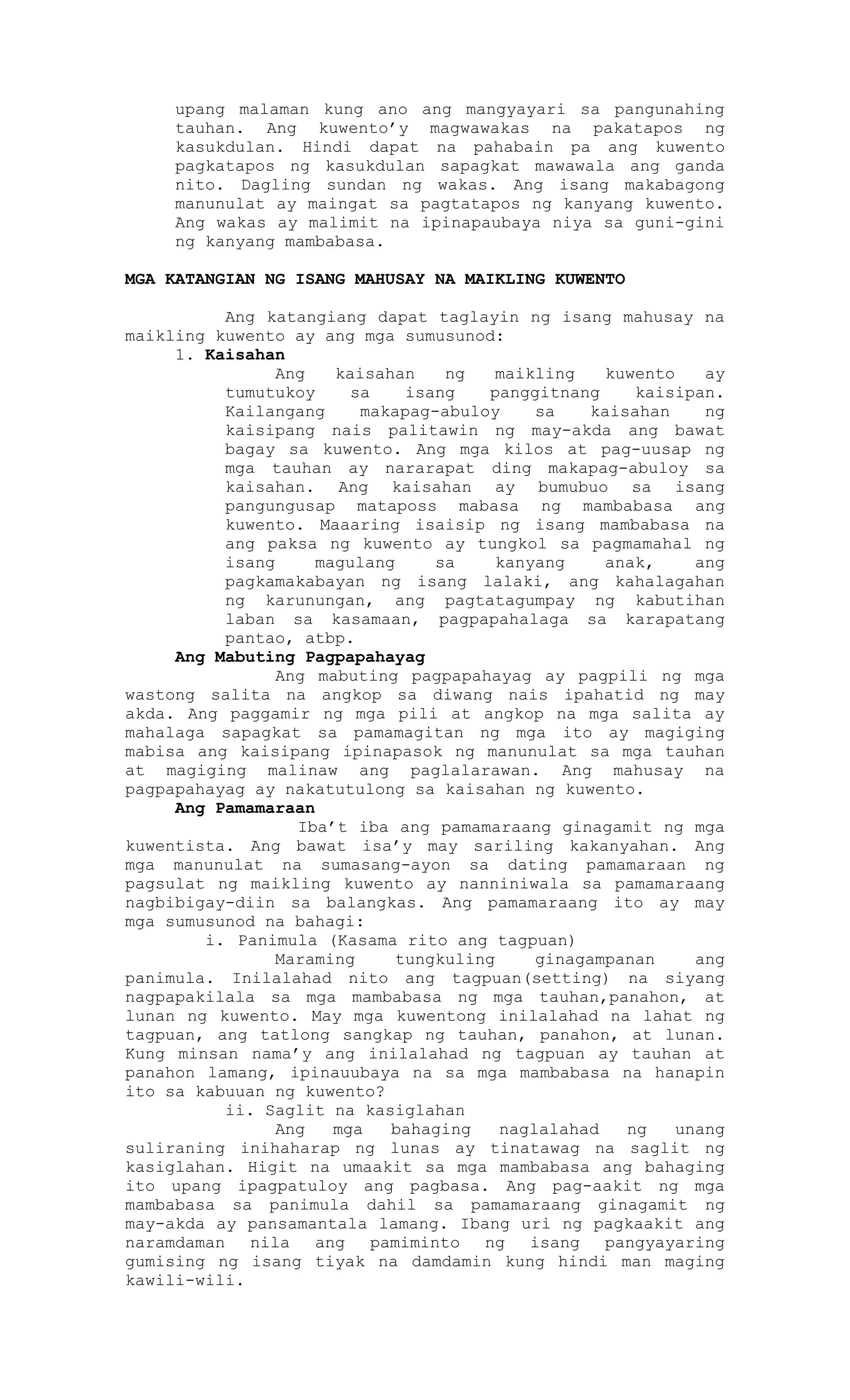 Maikling kuwento Handout | DOC