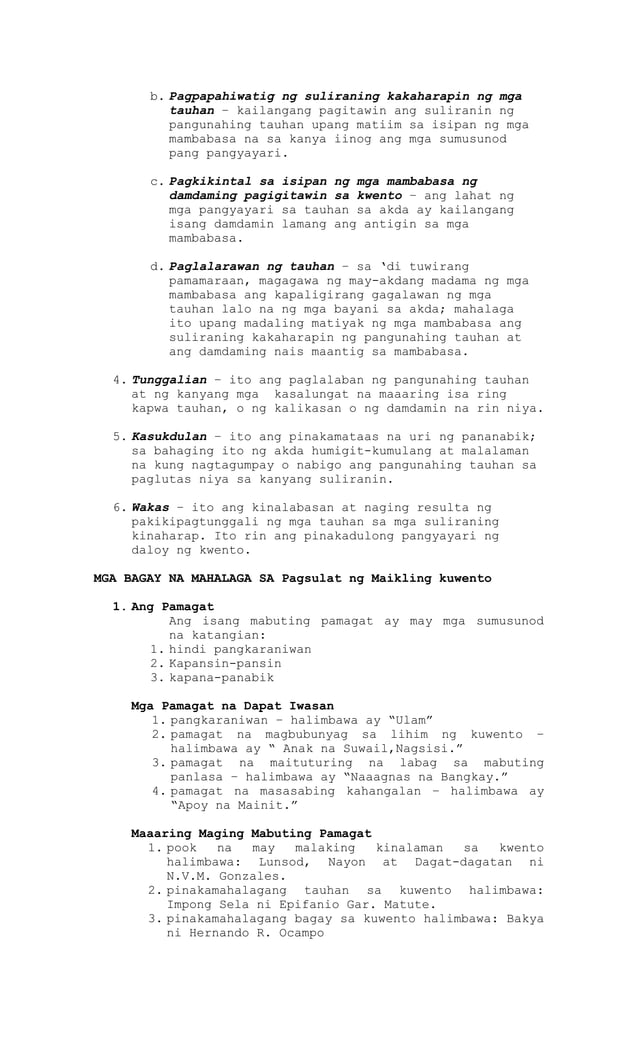 Maikling kuwento Handout | DOC