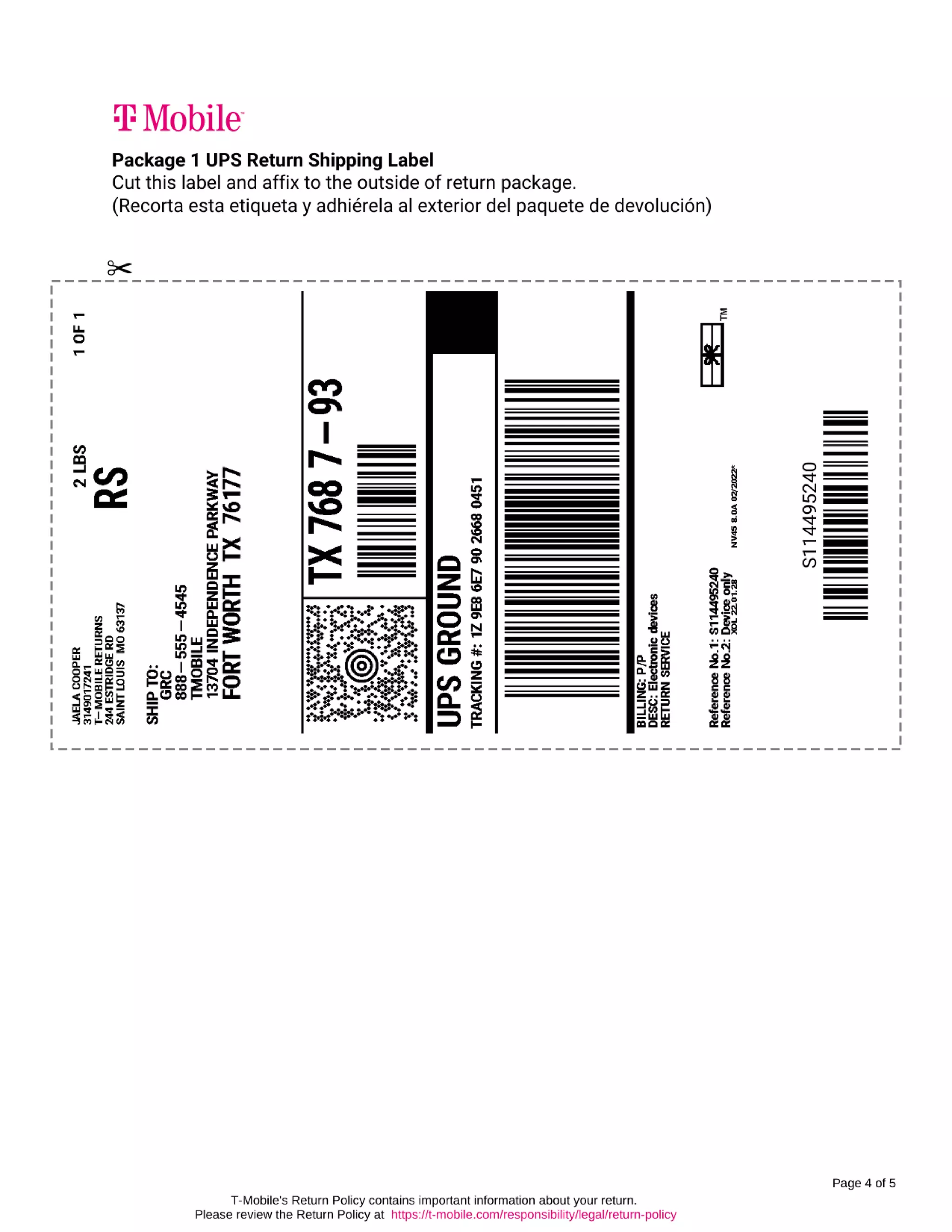 T-Mobile / Return Shipping Label/ | PDF