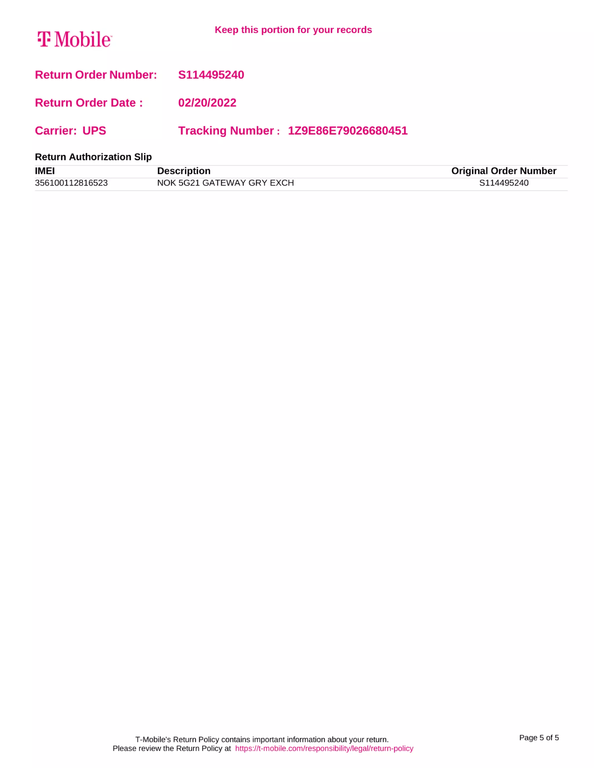 T-Mobile / Return Shipping Label/ | PDF