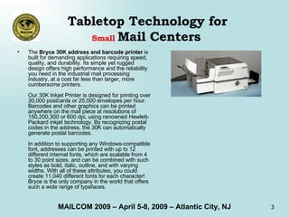 MailCom 2009 Tabletop Technology for Small / Medium Mail Centers | PPT