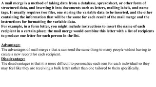 Mail merge, cross referencing | PPT