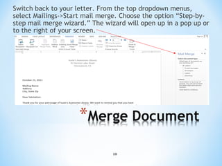 Mail merge define and process on mail merge and REVIEW TAB | PPT