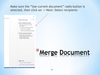 Mail merge define and process on mail merge and REVIEW TAB | PPT