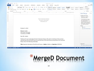Mail merge define and process on mail merge and REVIEW TAB | PPT