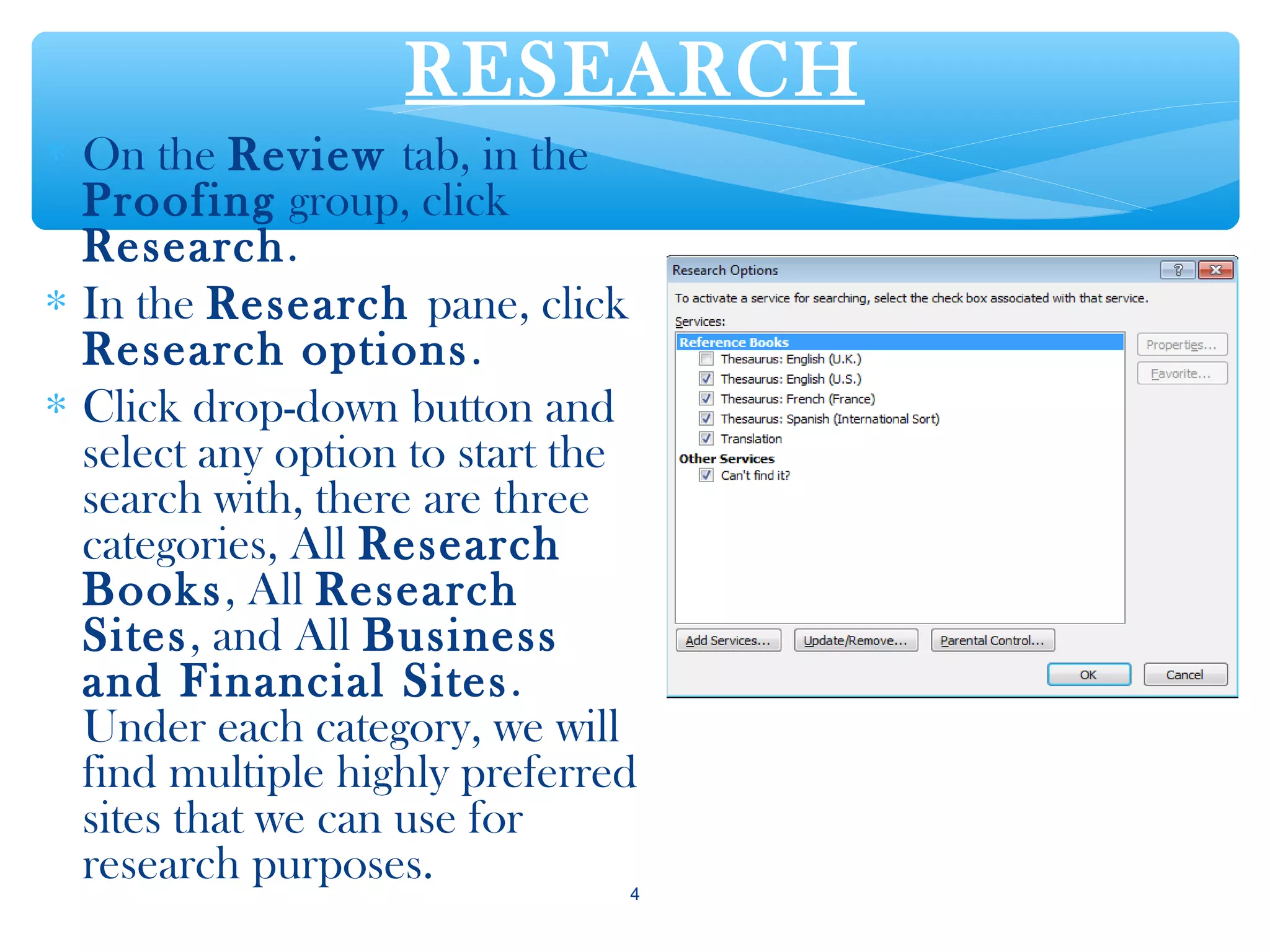 REVIEW TAB : Proofing group and Comments group | PPT