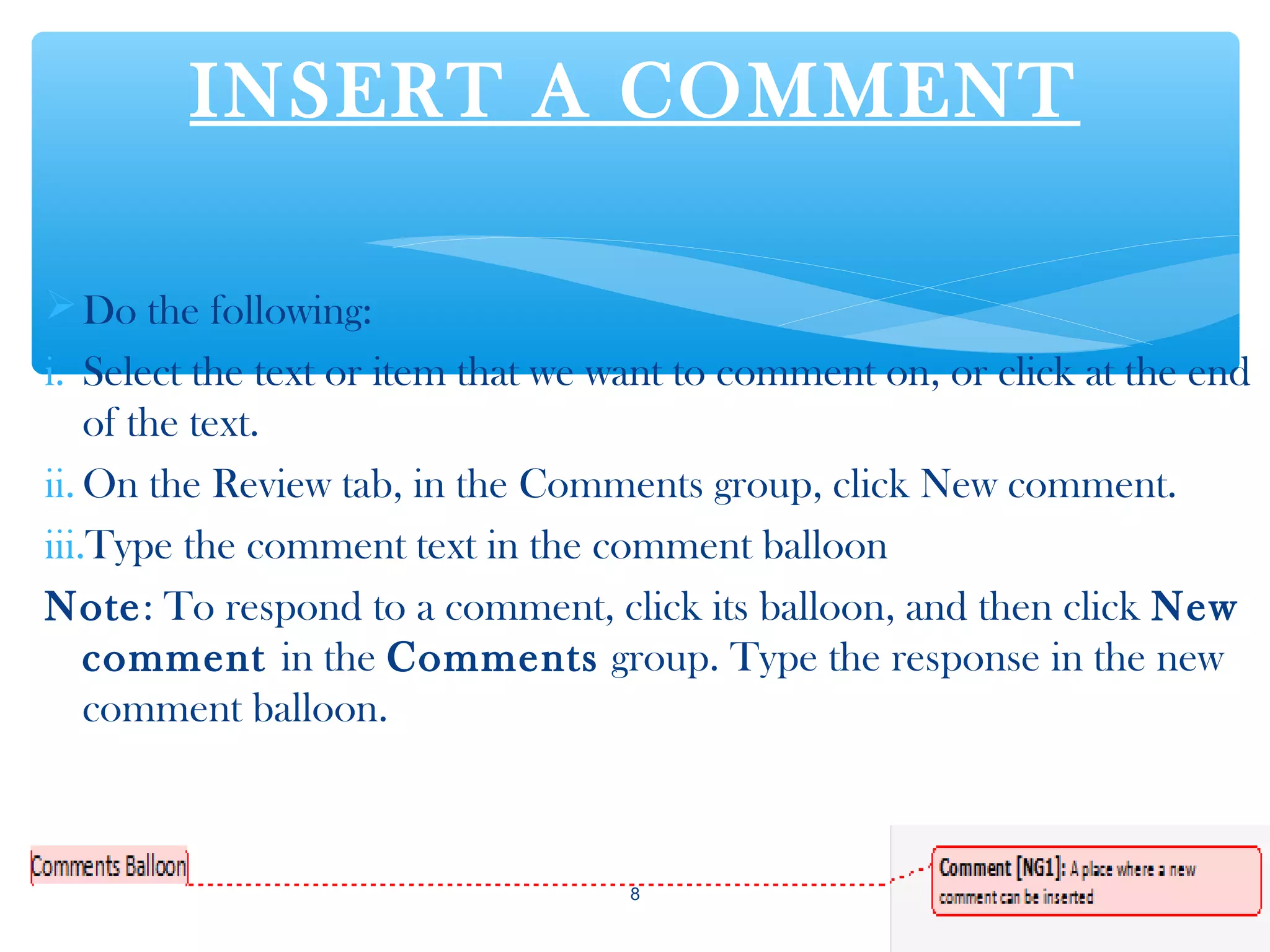 REVIEW TAB : Proofing group and Comments group | PPT