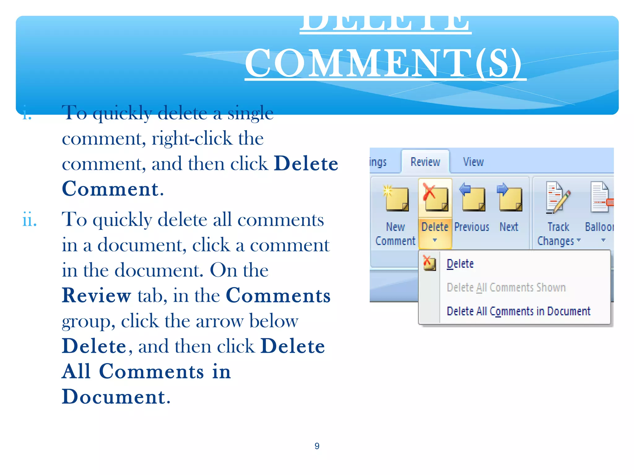 REVIEW TAB : Proofing group and Comments group | PPT