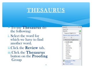 REVIEW TAB : Proofing group and Comments group | PPT