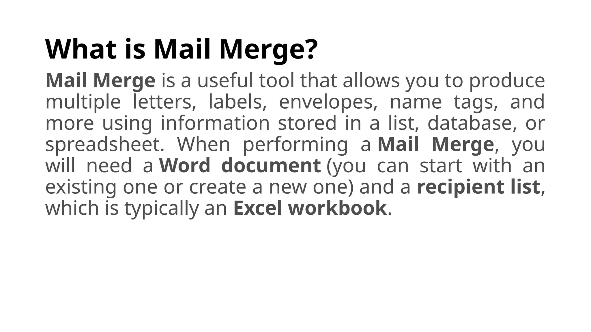 USING MAIL MERGE IN MICROSOFT WORD, MASS | PPTX