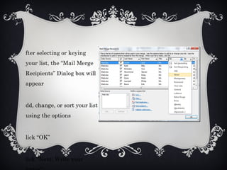 Mail merge in_word_2010 | PPT | Email | Internet