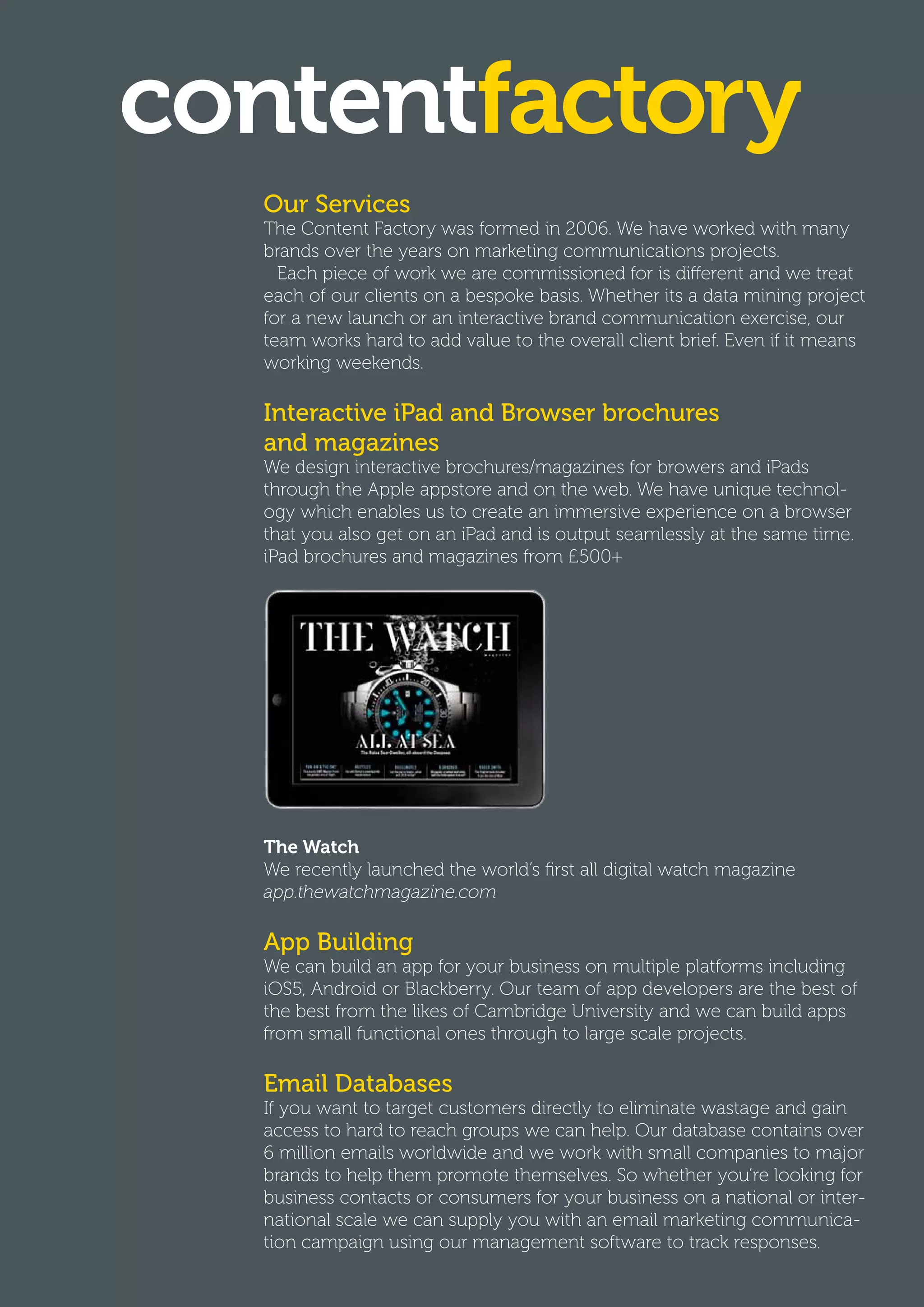 The Content Factory Menu 2012 | PDF