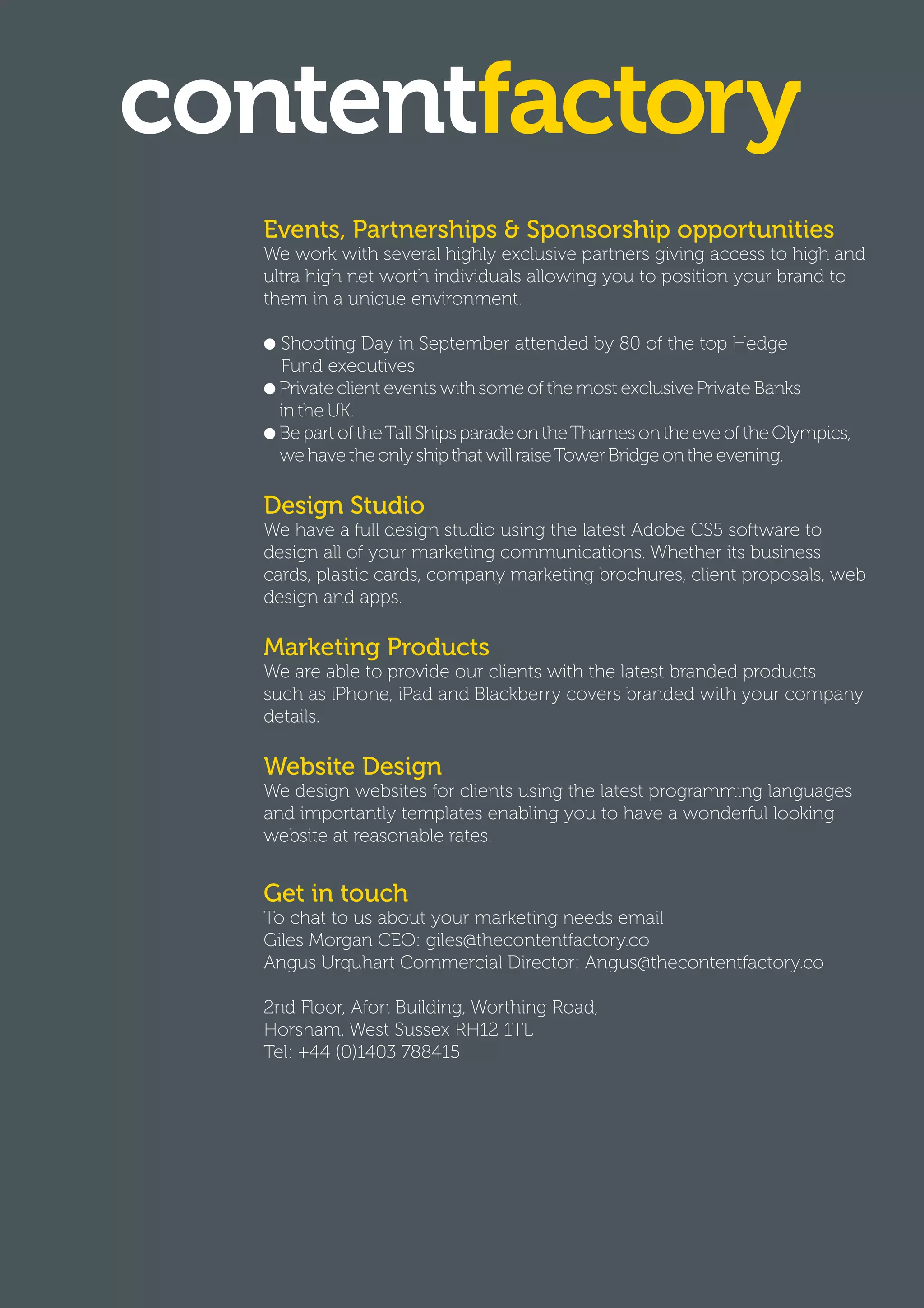 The Content Factory Menu 2012 | PDF