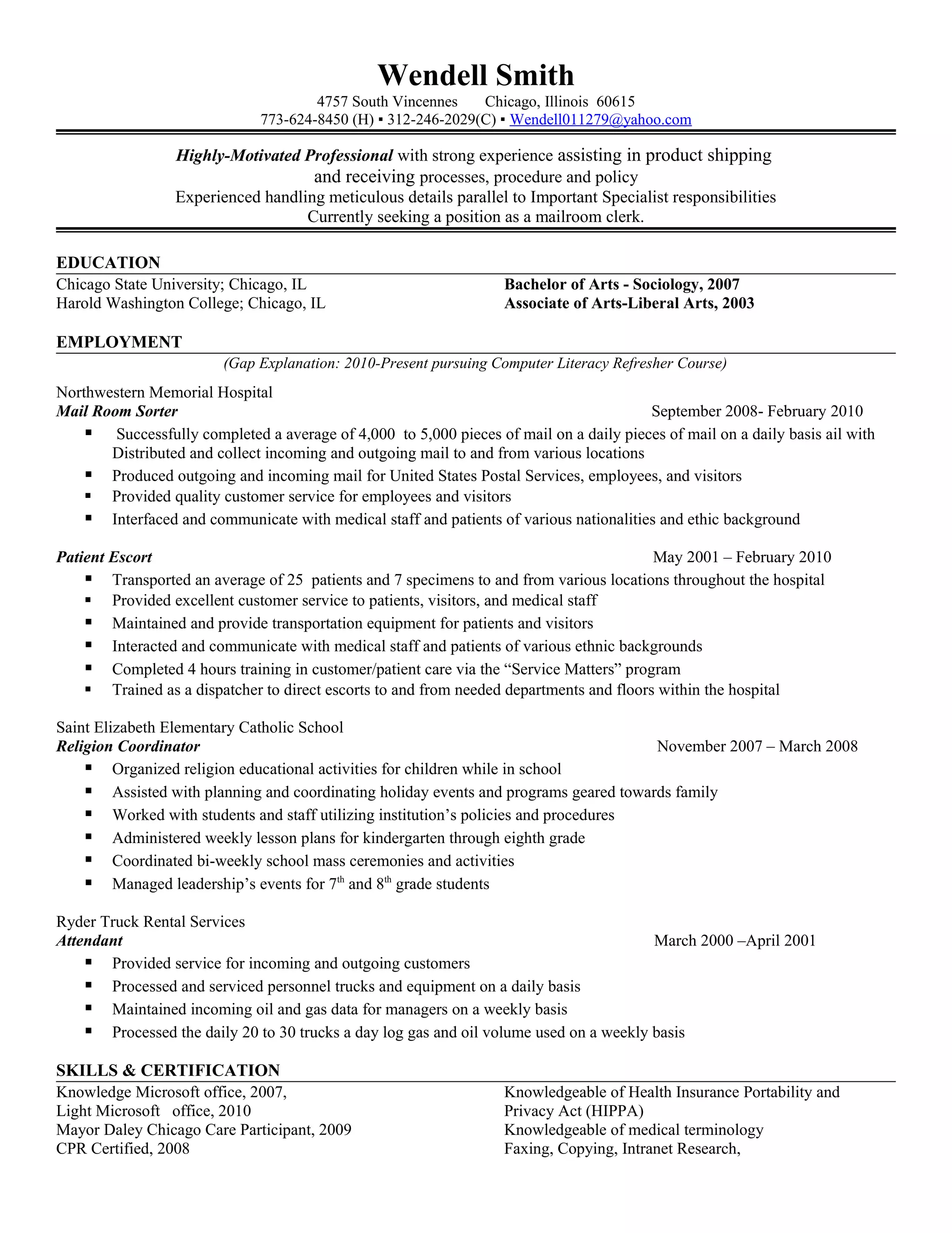 Mail room clerk | PDF