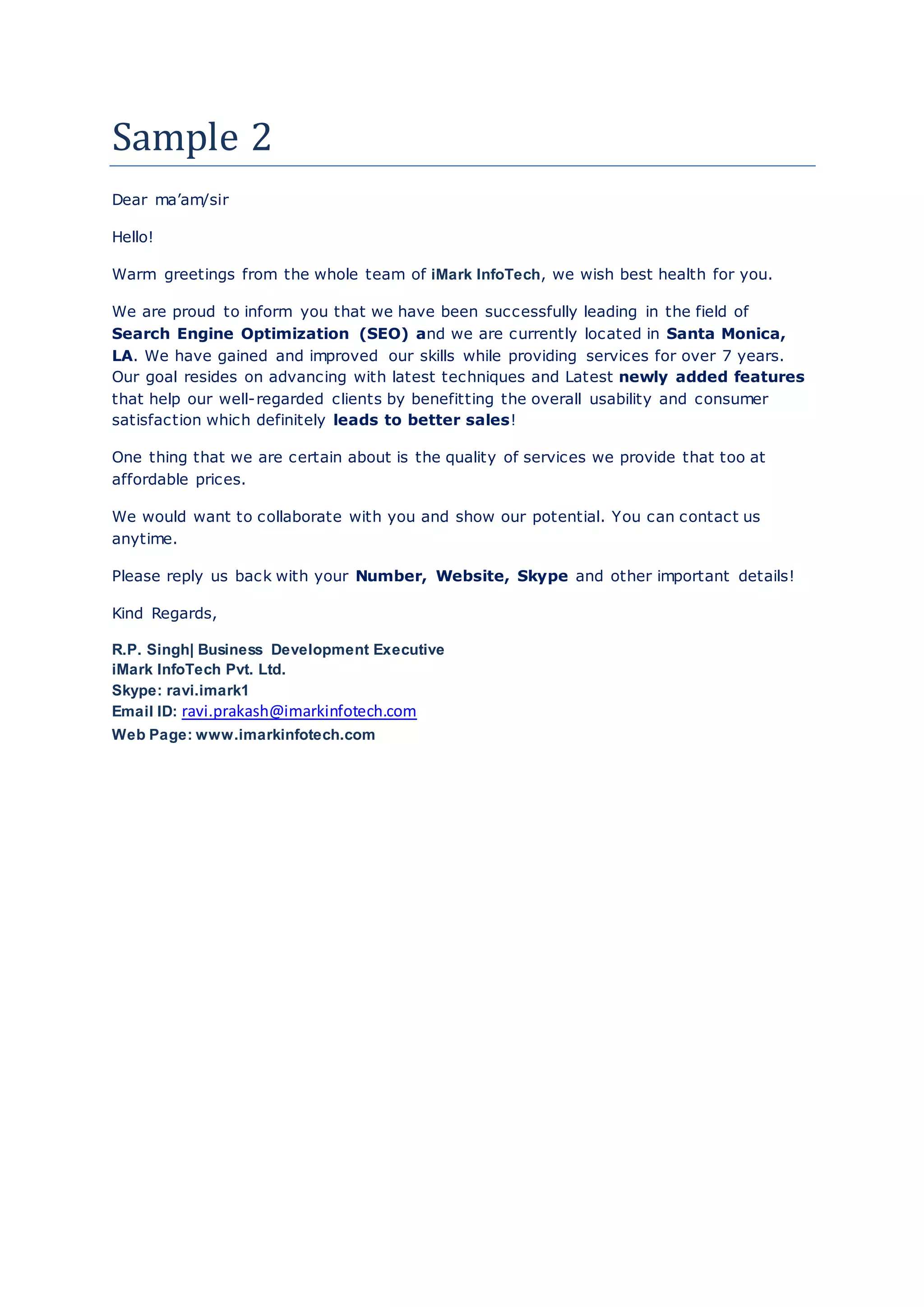 Mail samples for business proposals | DOCX