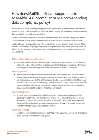 Mailstore advisory GDPR | PDF