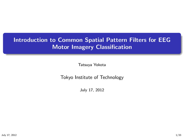 Introduction to Common Spatial Pattern Filters for EEG Motor Imagery Classification | PDF ...