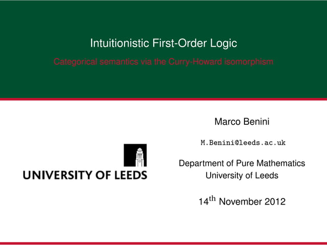 Intuitionistic First-Order Logic: Categorical semantics via the Curry-Howard isomorphism | PDF