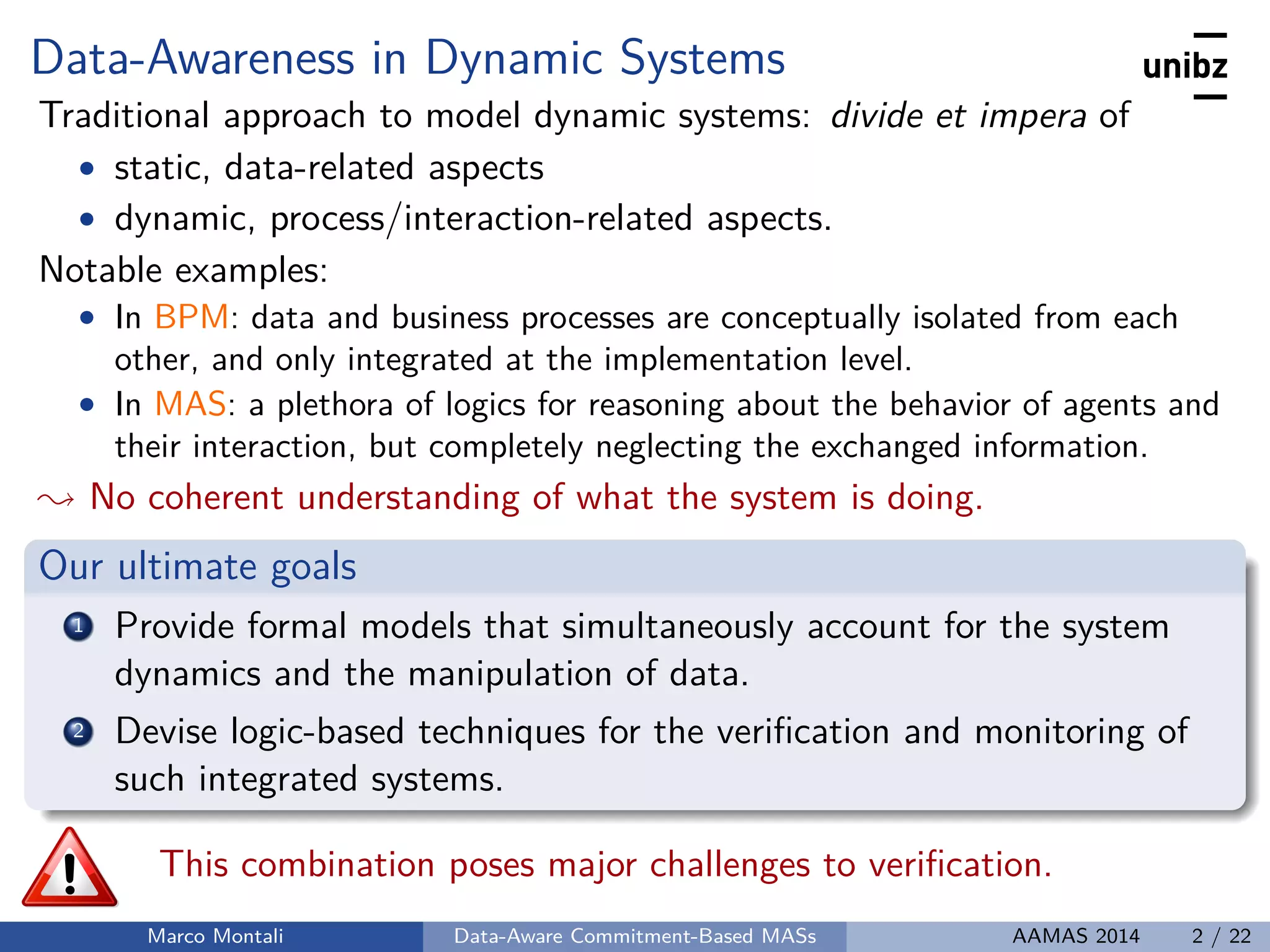 AAMAS 2014 - Montali - Verification of Data-Aware Multiagent Systems | PDF