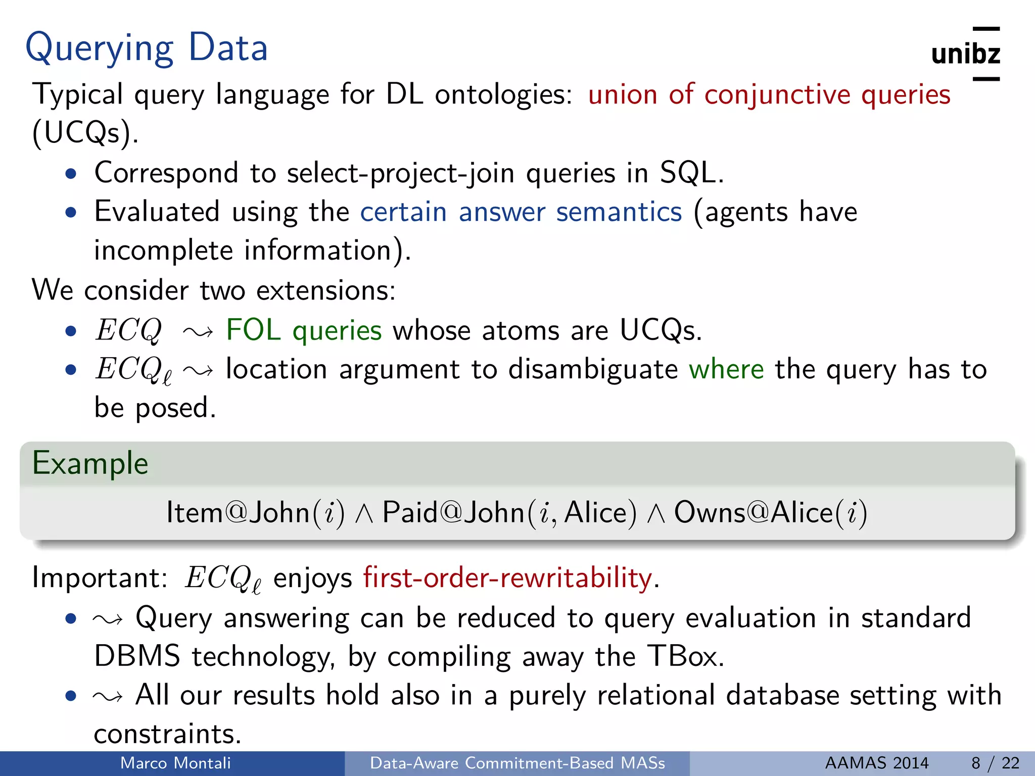 AAMAS 2014 - Montali - Verification of Data-Aware Multiagent Systems | PDF