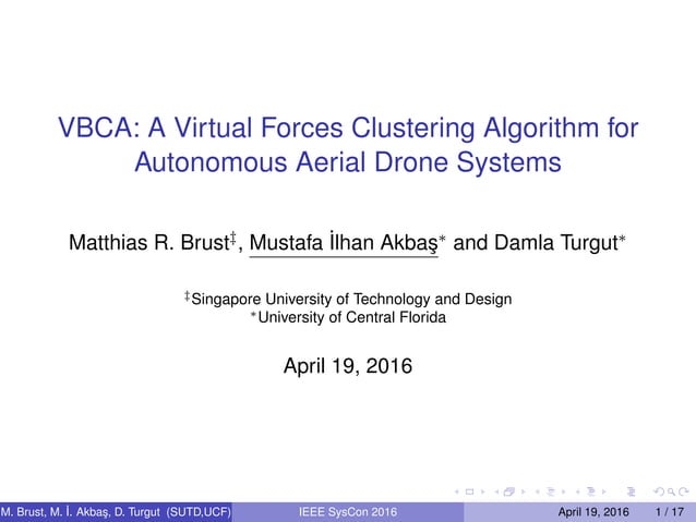 VBCA: A Virtual Forces Clustering Algorithm for Autonomous Aerial Drone Systems | PPT