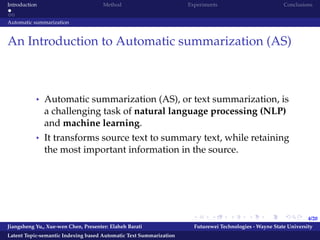 Latent Topic-semantic Indexing based Automatic Text Summarization | PPT