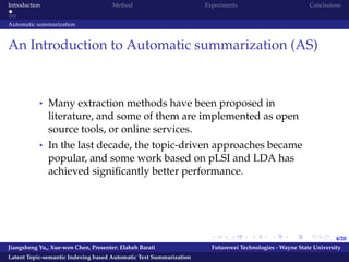 Latent Topic-semantic Indexing based Automatic Text Summarization | PPT