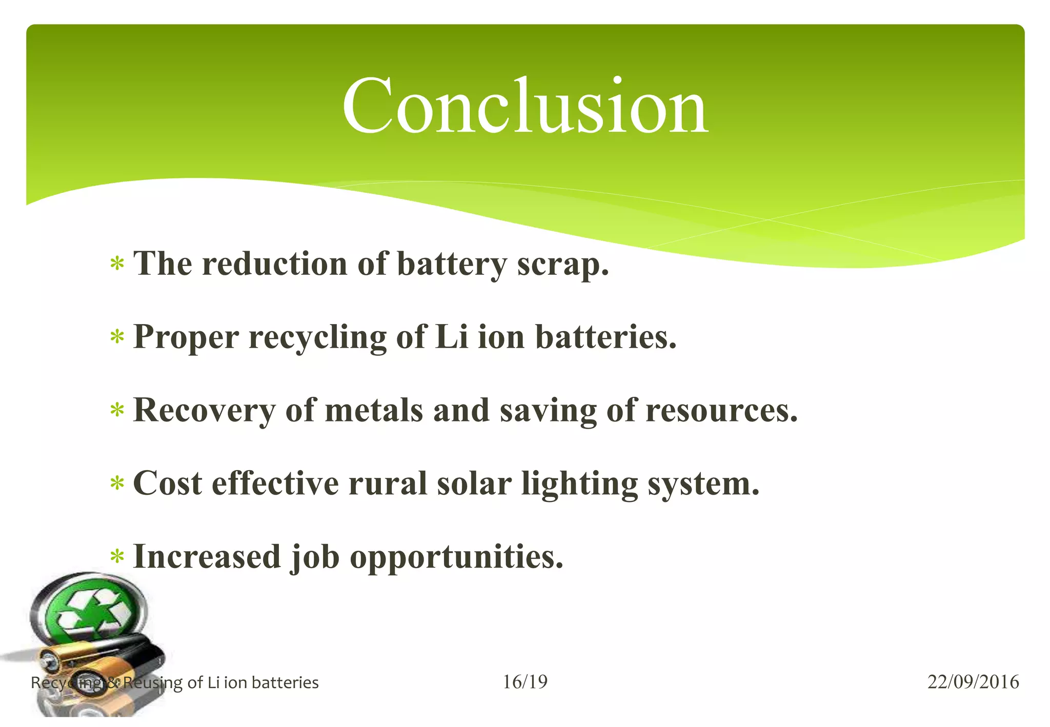 Recycling and Reusing of used lithium ion batteries | PPTX
