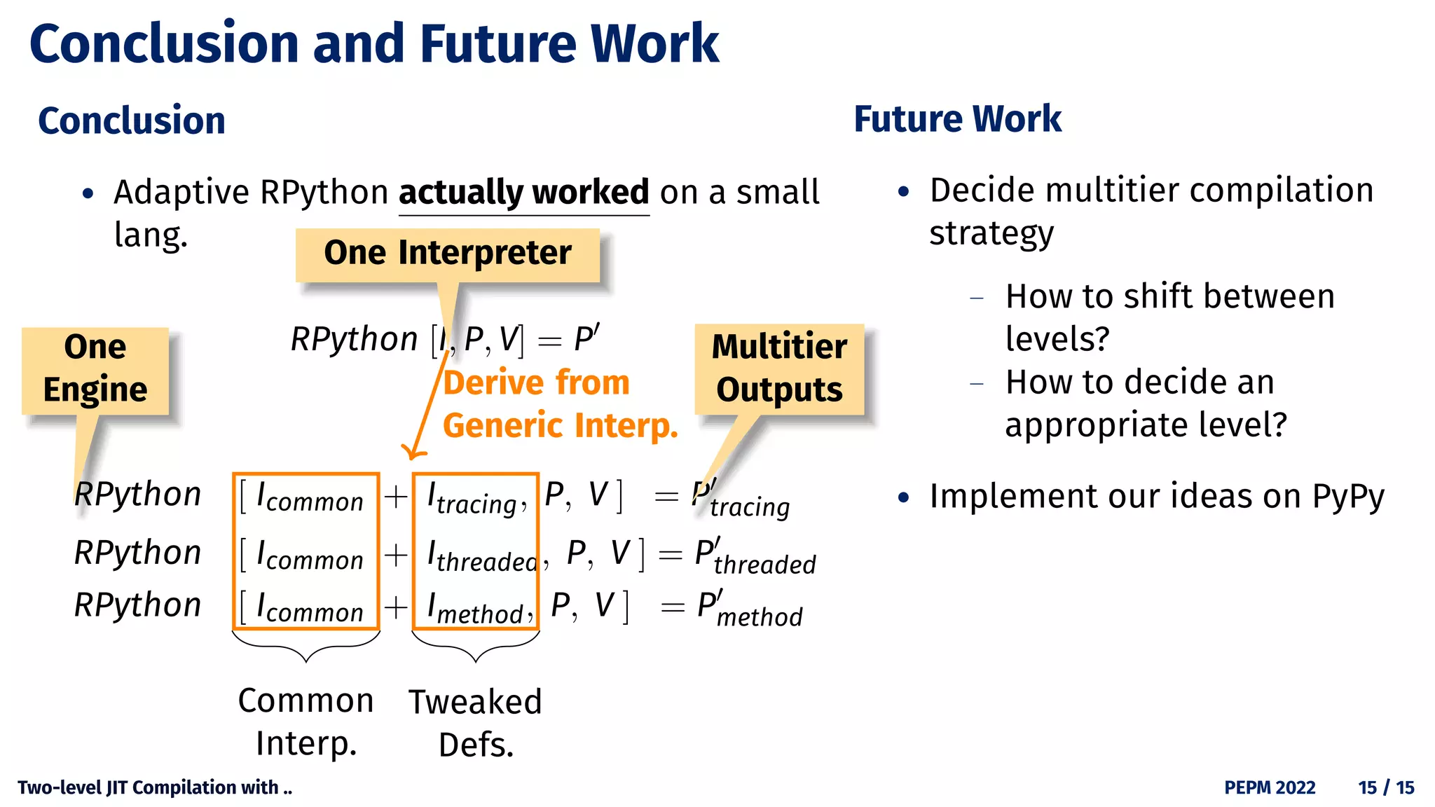 Two-level Just-in-Time Compilation with One Interpreter and One Engine | PDF