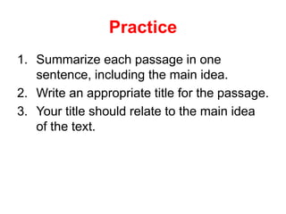 MAIN IDEA EXAMPLES, HOW TO IDENTIFY MAIN IDEA | PPT