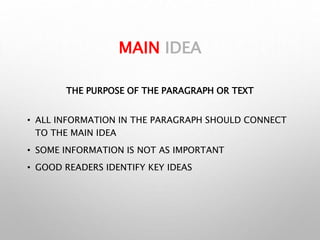 How to identify the main idea of a texts | PPT | Science