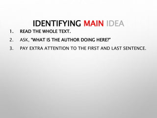 How to identify the main idea of a texts | PPT | Science