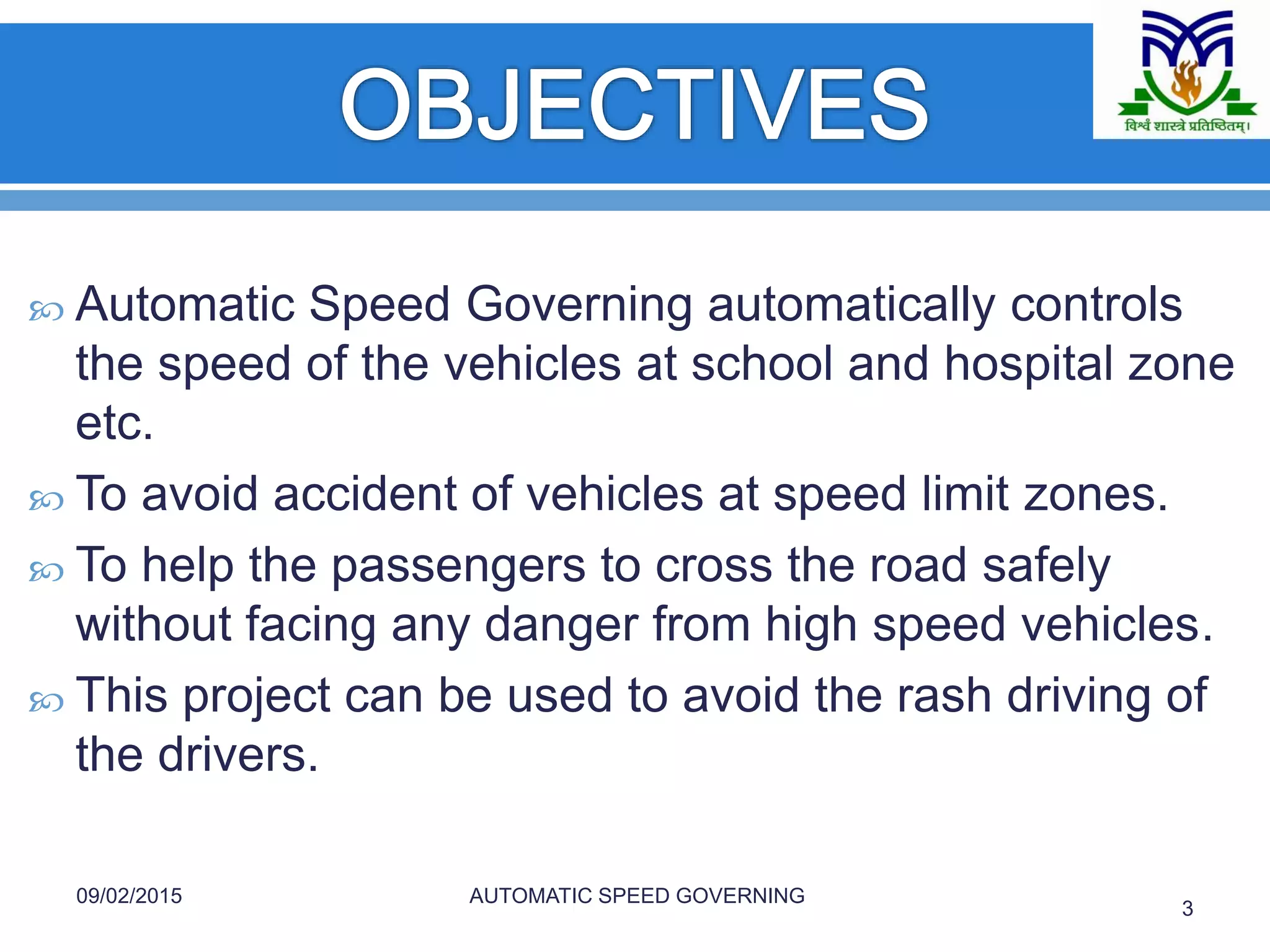 Automatic speed controller in real time vehicles. | PPTX