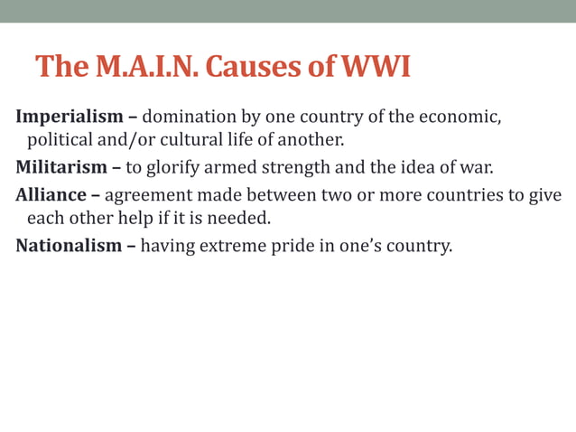 Main causes of wwi ppt | PPTX | Death, Injury, or Military Conflict | Sensitive Topics