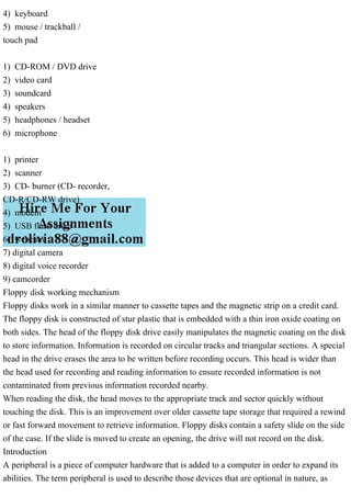 Main components of a computerMultimedia devicesOther peripheral .pdf | Data Storage and ...