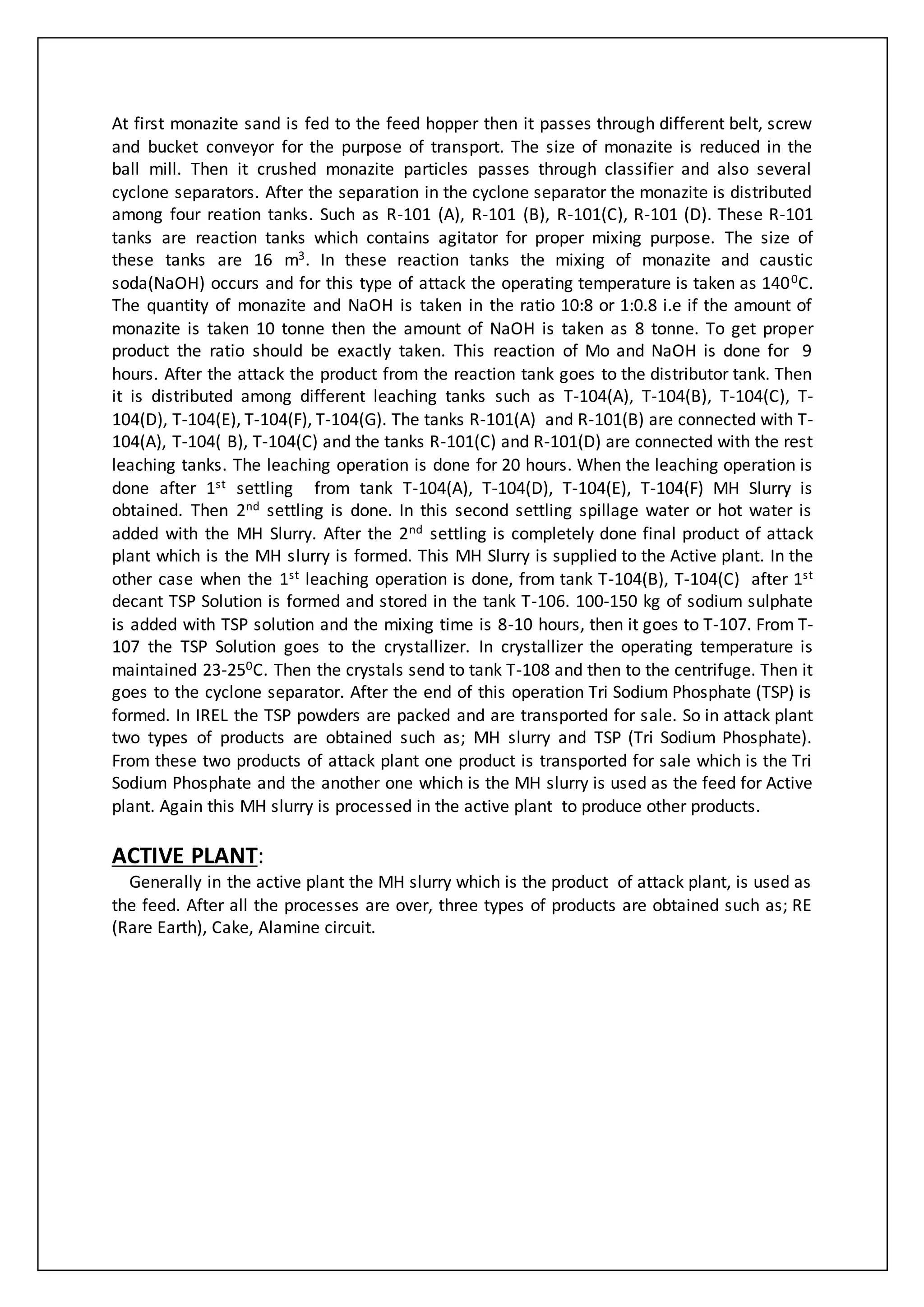 MONAZITE PROCESSING PLANT AT IREL CHATTRAPUR OVERVIEW BY JIBAN NATH ...