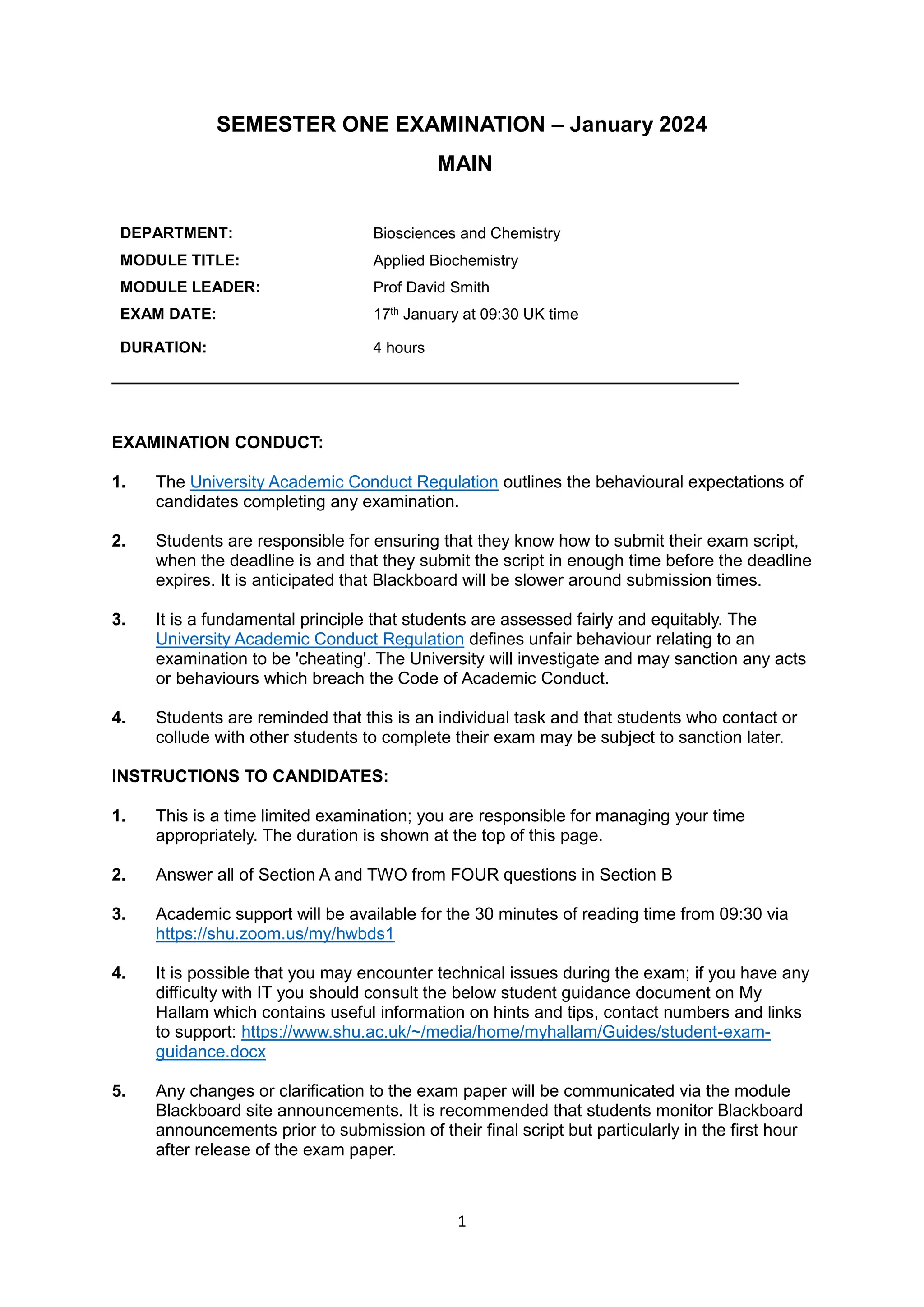 Main Exam Applied biochemistry final year | DOCX